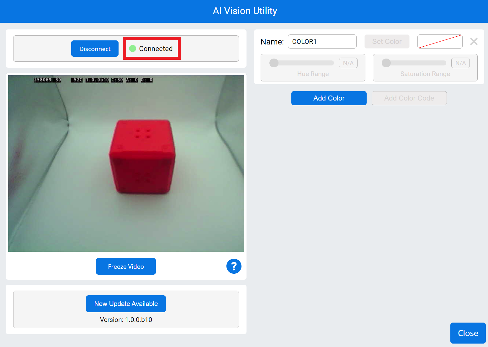 Actualización del firmware del sensor de visión AI en VEXcode V5 – Biblioteca VEX