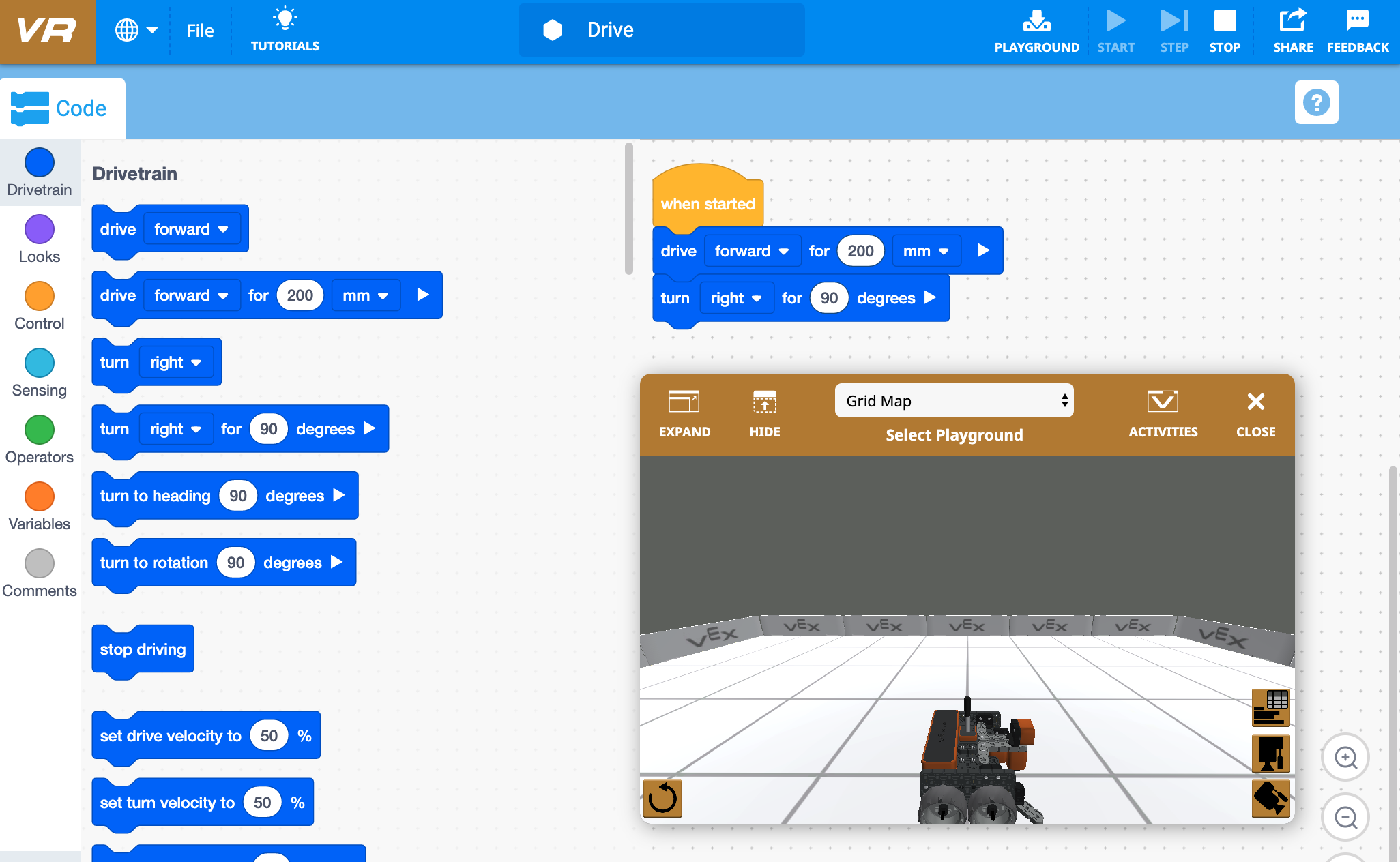 Playground - Playground Features - VEXcode VR – Knowledge Base