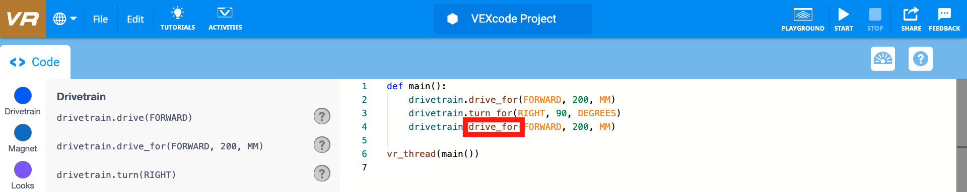 Accessing Help In A Vexcode Vr Python Project Vex Library 3009
